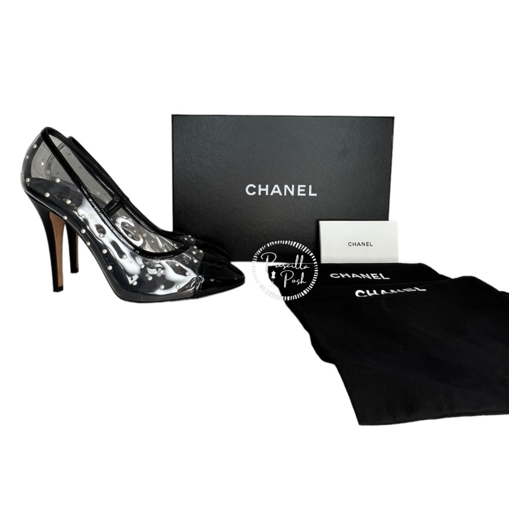 Chanel Black Patent Pvc Clear Transparent Cc Pearl Sa… - Gem